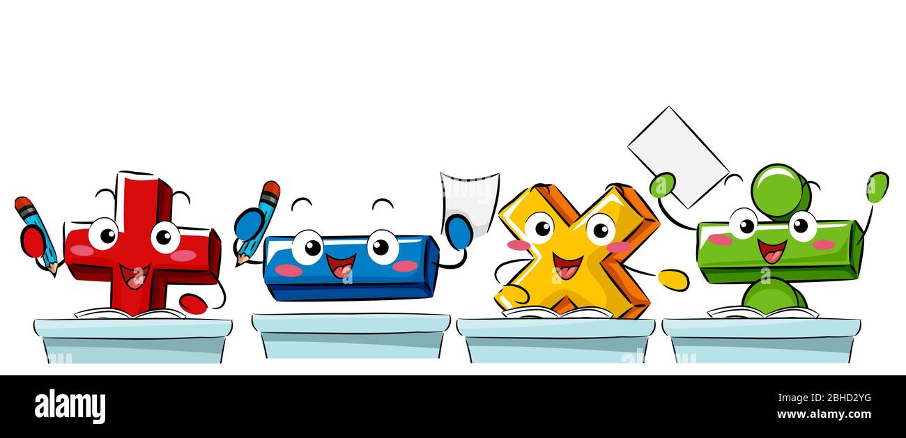 Illustration of Math Operators Mascot as Students on Desk Studying ...
