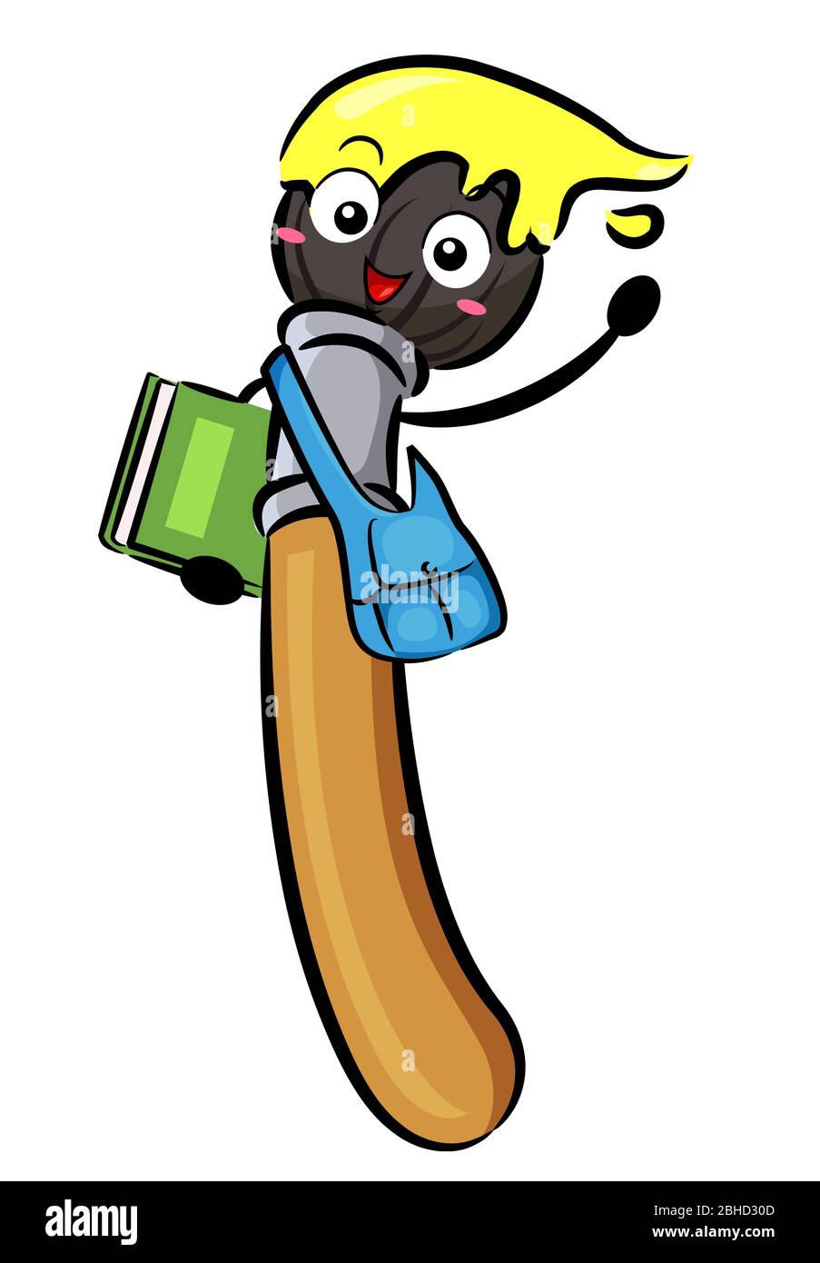 Illustration of a Paintbrush Mascot Student Waving and Holding a Book ...