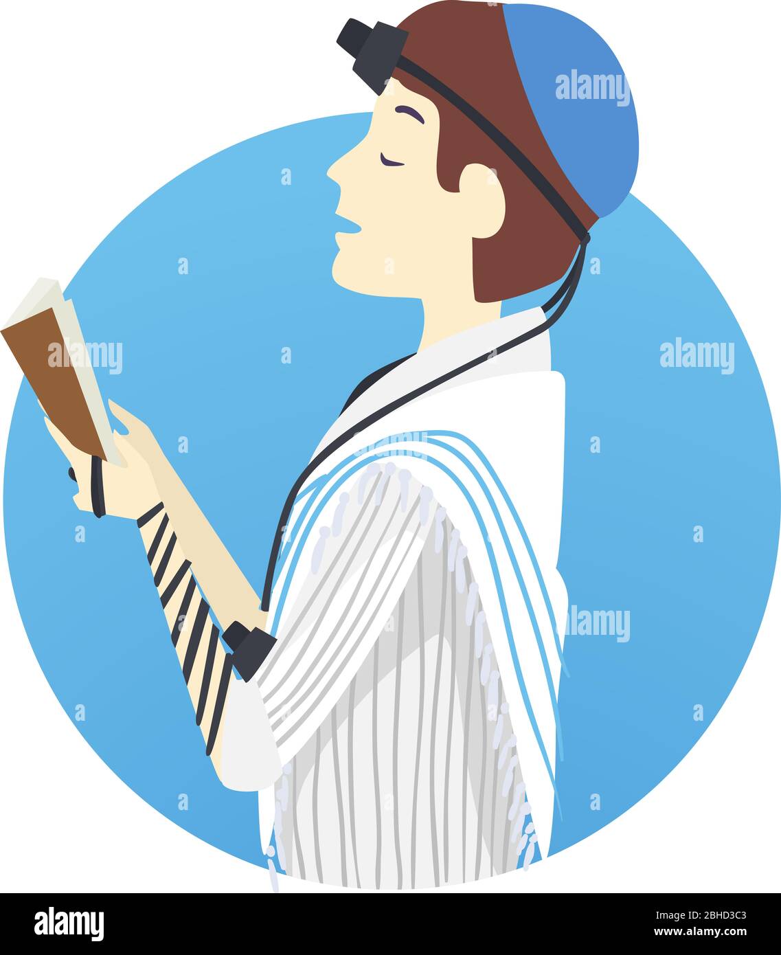 Illustration of a Man Wearing Tefillin During Morning Prayer Stock ...