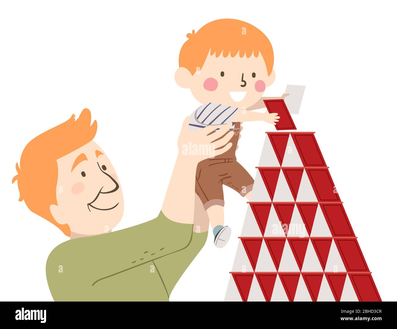 Illustration of a Kid Boy Placing Cards on Top of Card Tower with the ...