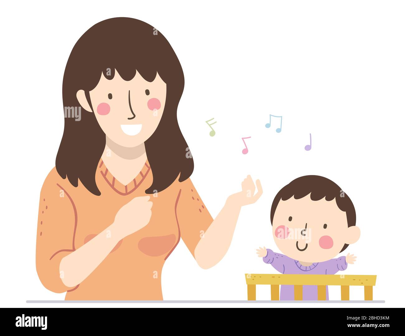 Illustration of a Kid Boy in Crib with Raised Hands Happily Listening ...