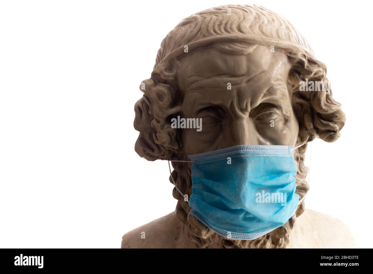 Gypsum Copy of Ancient Statue Homer Wearing Virus Face Mask Stock Photo ...