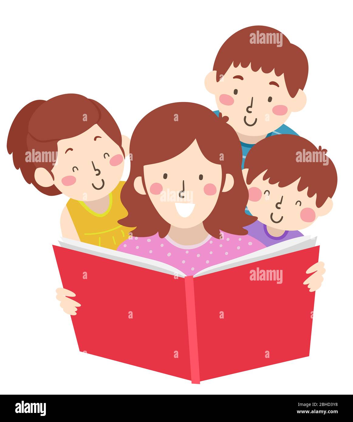Illustration of a Girl Reading a Big Book to Her Kids of Different Ages ...