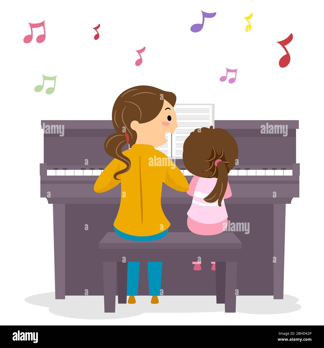 Illustration of Stickman Kid Girl and Mother Playing Piano Together ...