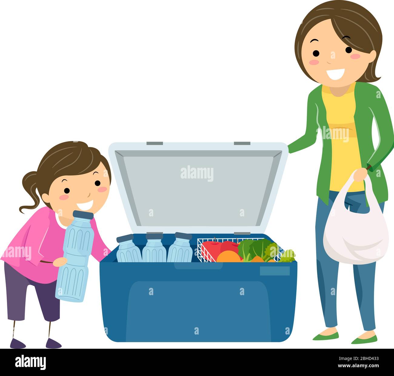 Illustration of Stickman Kid Girl and Mother Placing Water Bottles and ...