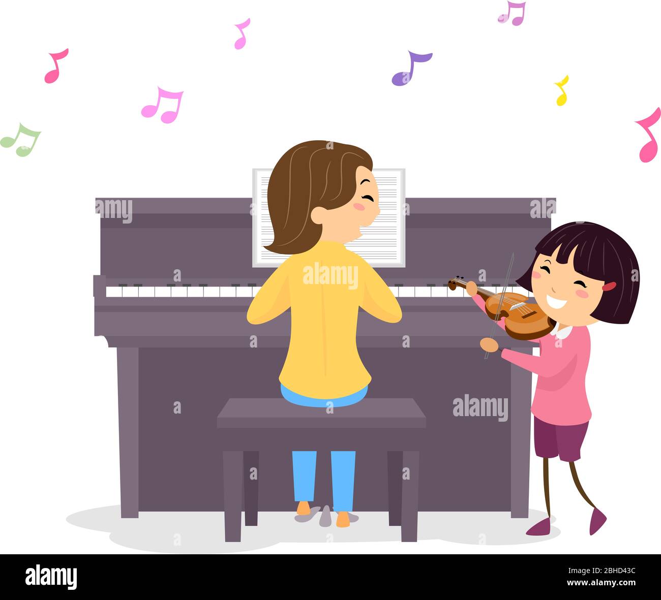 Illustration of Stickman Kid Playing Violin with Her Mother Playing ...