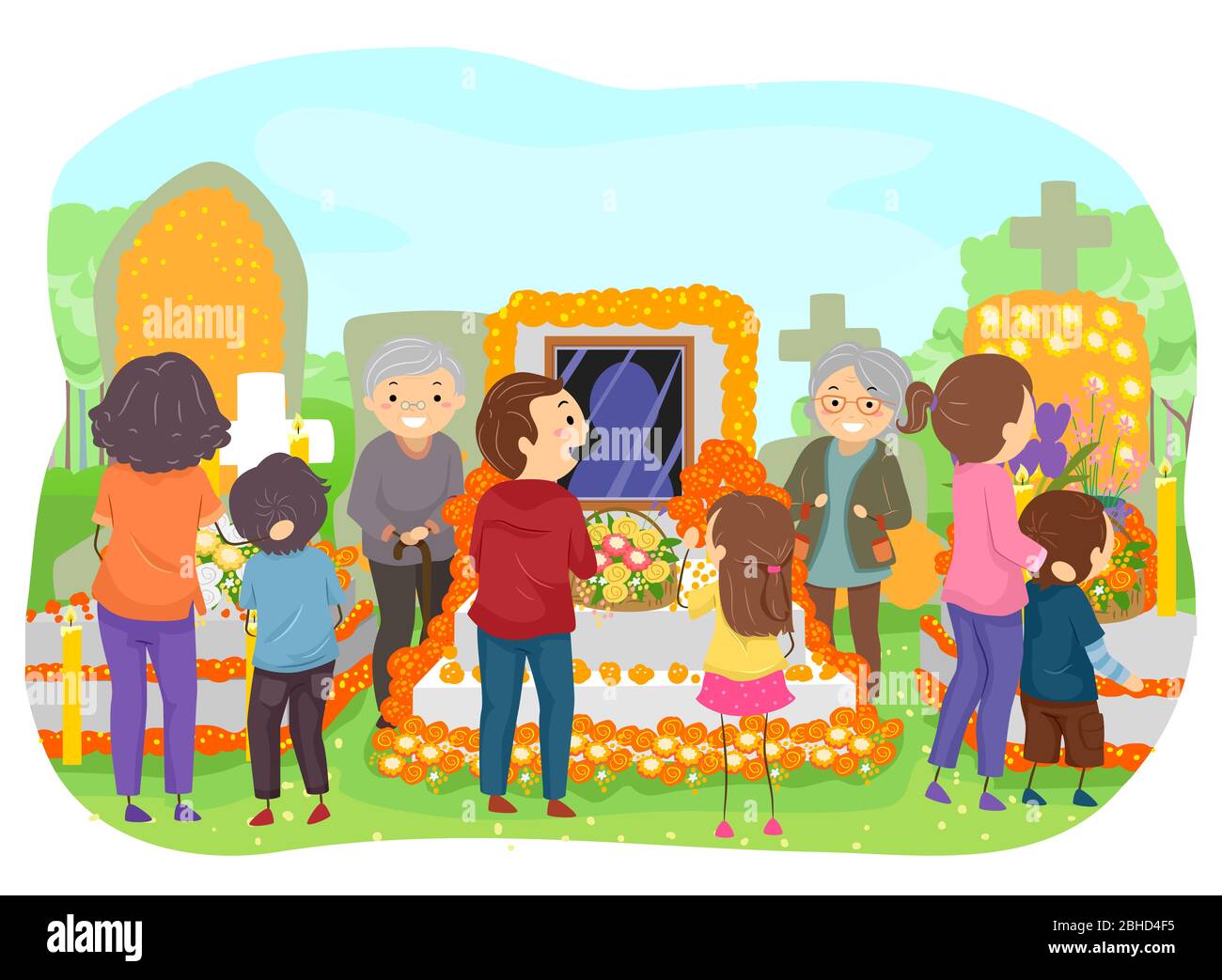 Illustration of Stickman Family Visiting the Cemetery During the Day of ...