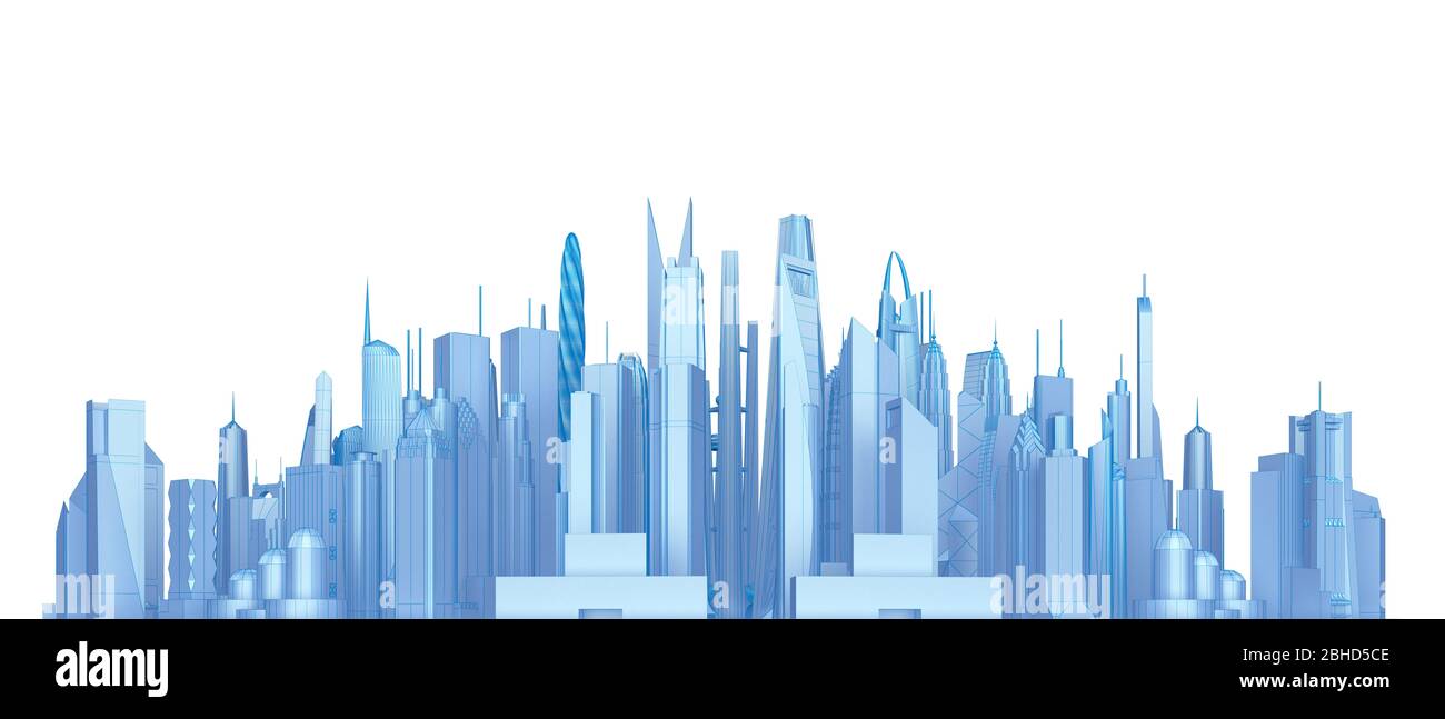 blue wireframe cityscape isolated on white. 3d rendering Stock Photo ...