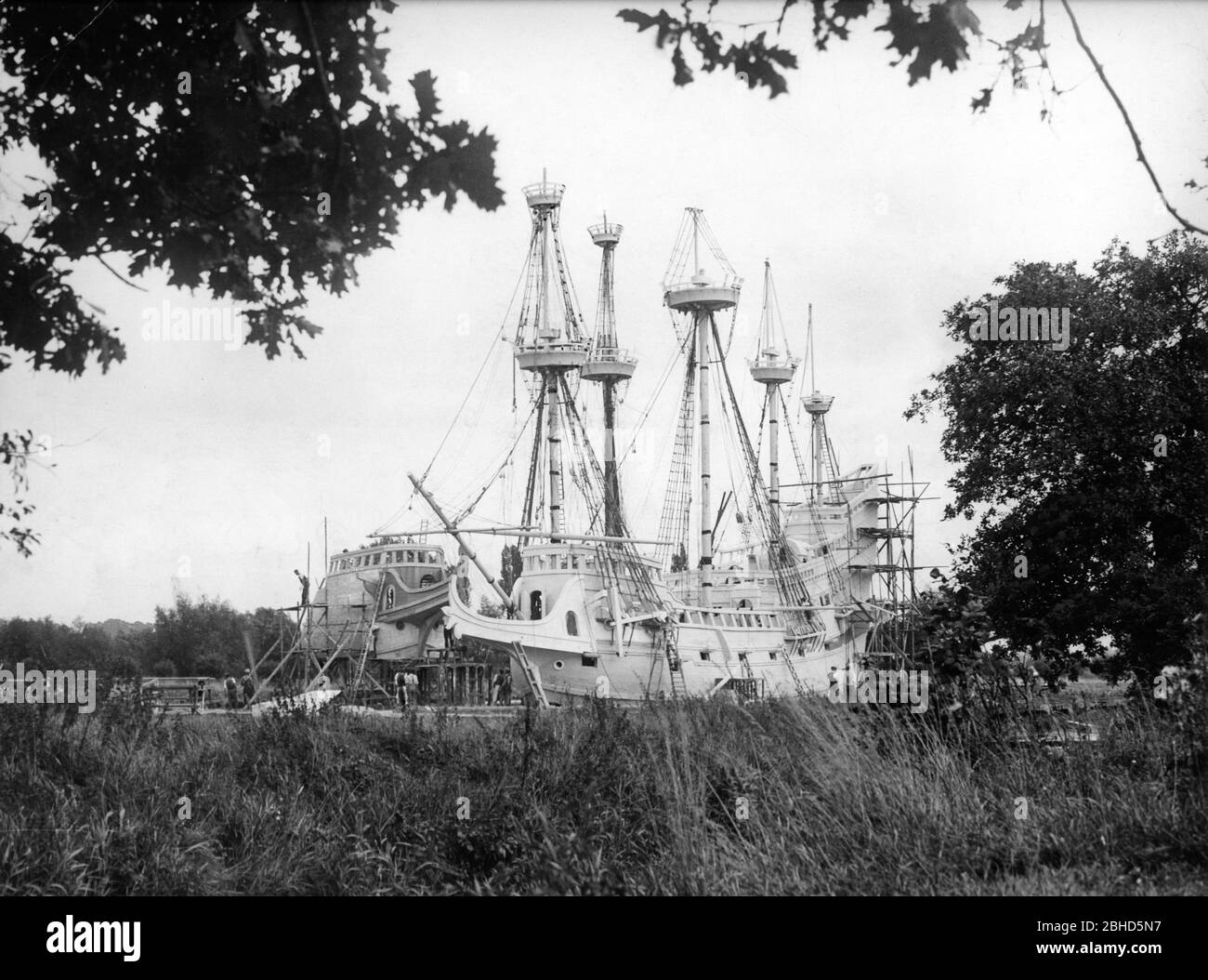 Galleon Ship being constructed at Denham Studios for FIRE OVER ENGLAND 1937 director WILLIAM K ...