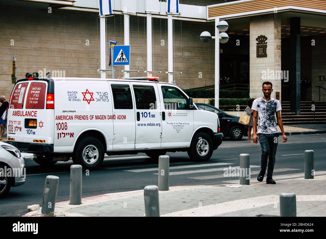 Tel Aviv Israel June 10, 2019 View of a Israeli ambulance rolling in ...