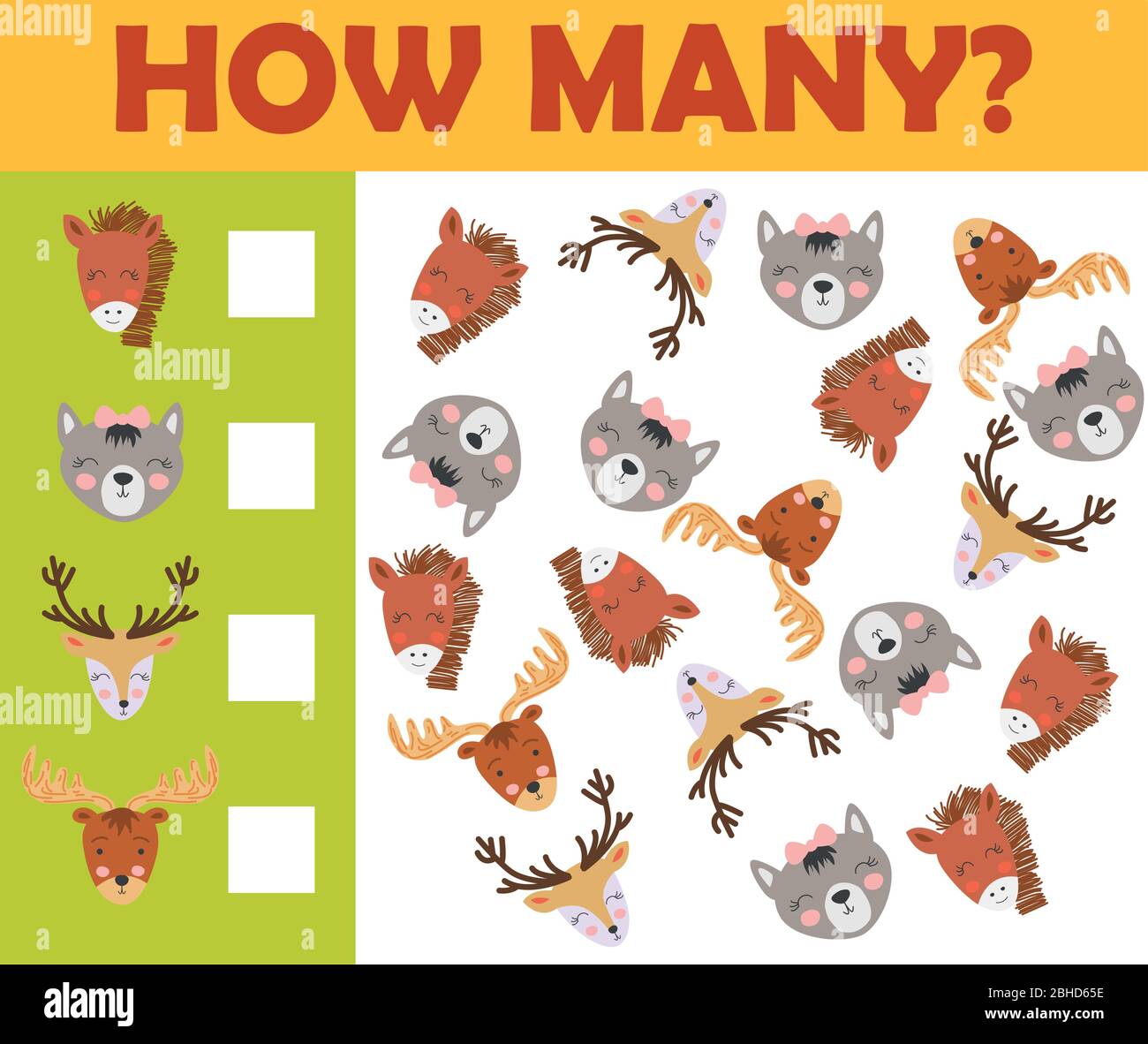 Counting animal games for preschool kids sheet layout in colorful ...