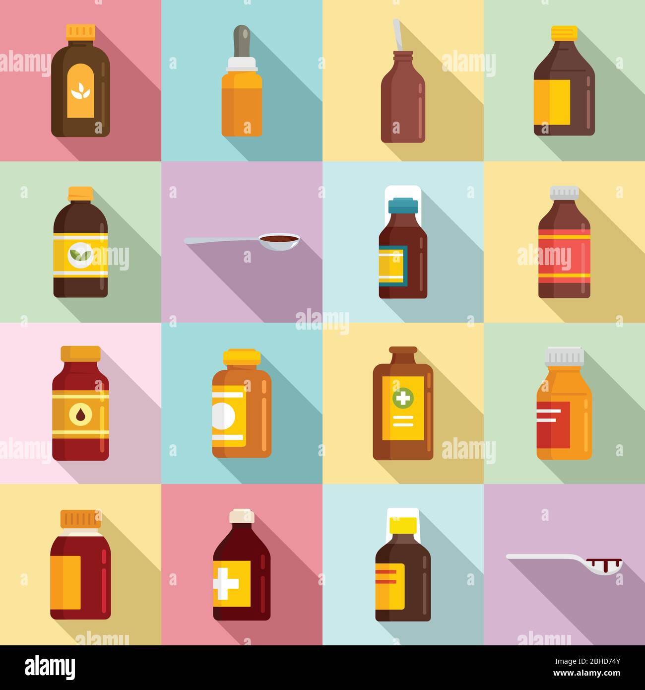 Cough syrup icons set. Flat set of cough syrup vector icons for web ...