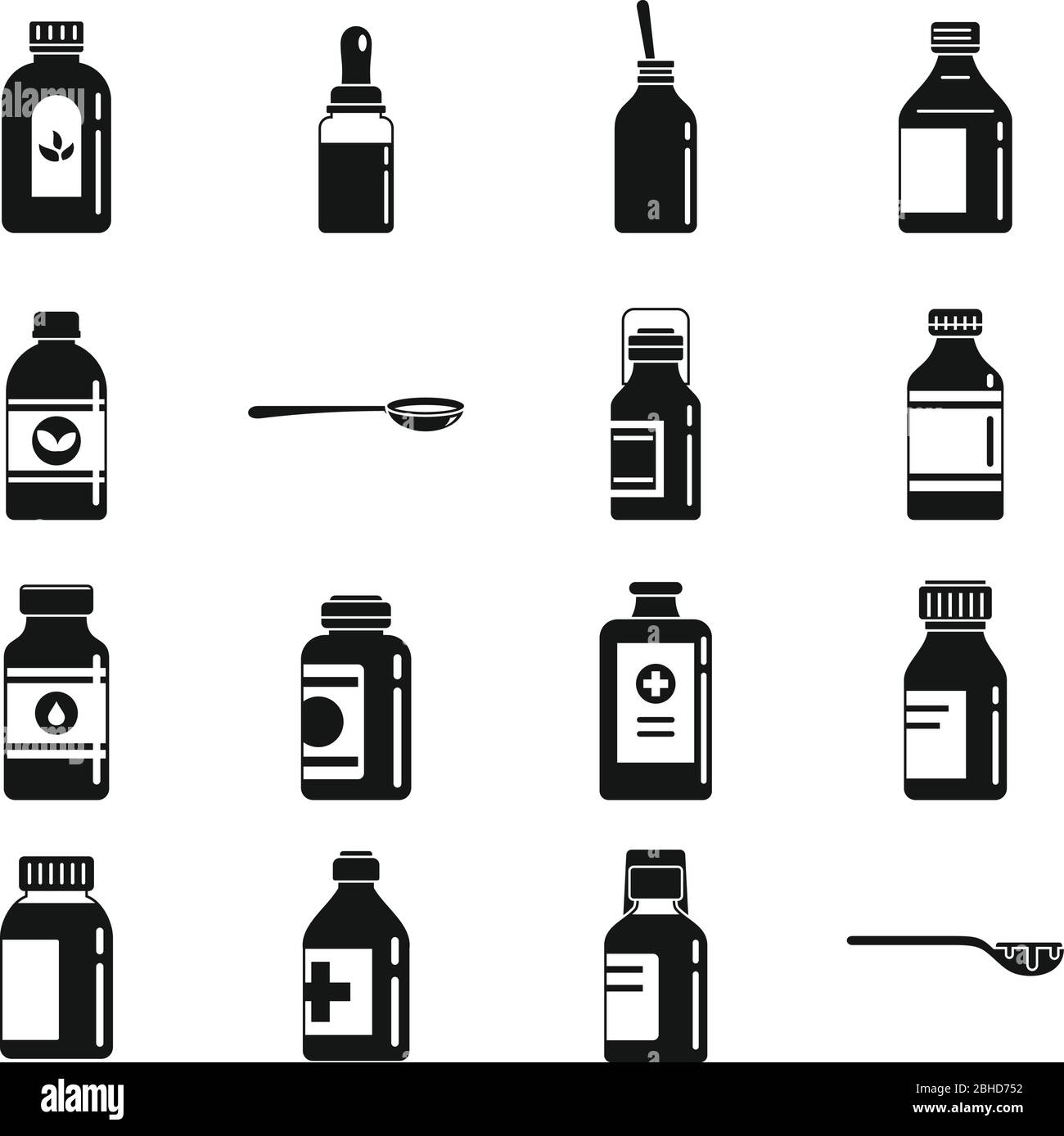 Cough syrup dosage icons set. Simple set of cough syrup dosage vector ...