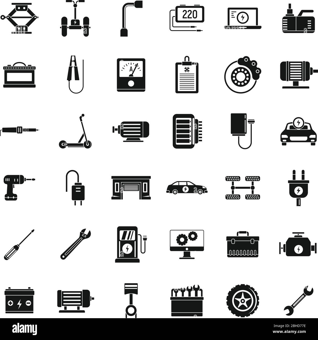 Electric vehicle repair car icons set. Simple set of electric vehicle ...