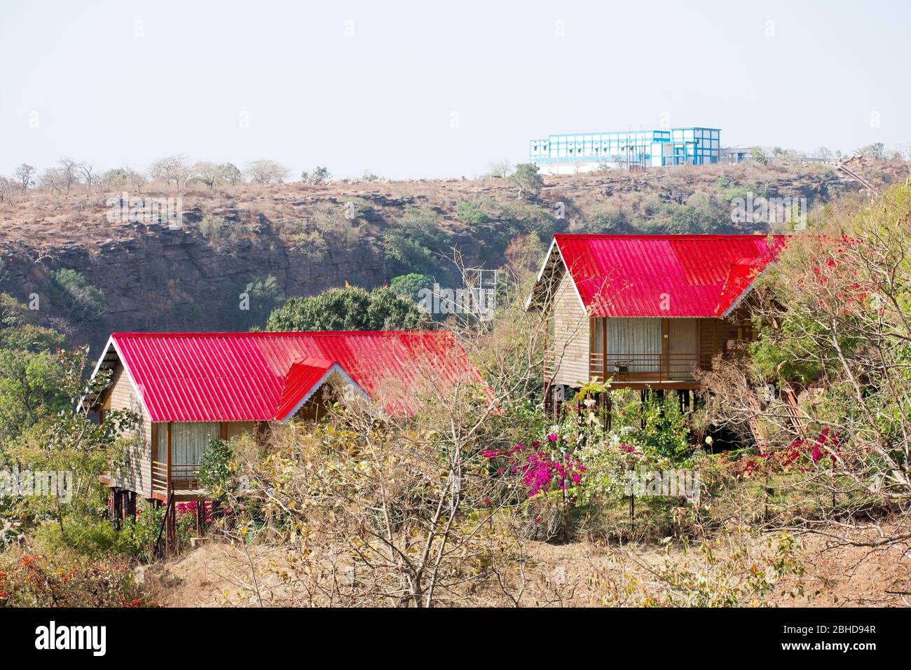 Red wood house at top of mountain bhopal india hi-res stock photography ...