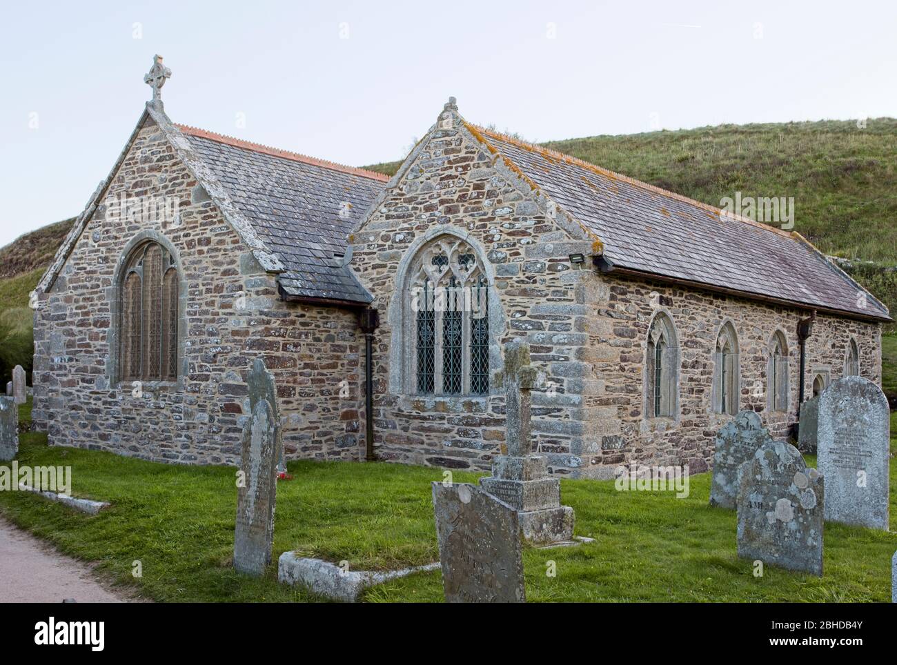 The 15th century St Winwaloe's Church, Gunwalloe, Cornwall, England, UK ...