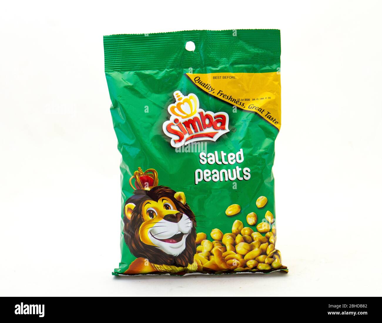 Alberton, South Africa - a packet of Simba salted peanuts isolated on a ...