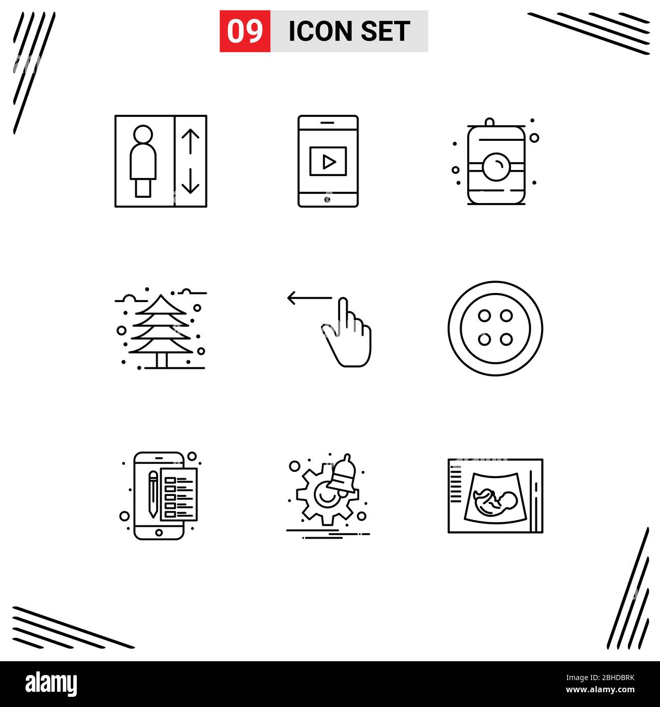 User Interface Pack of 9 Basic Outlines of left, gestures, can, finger ...