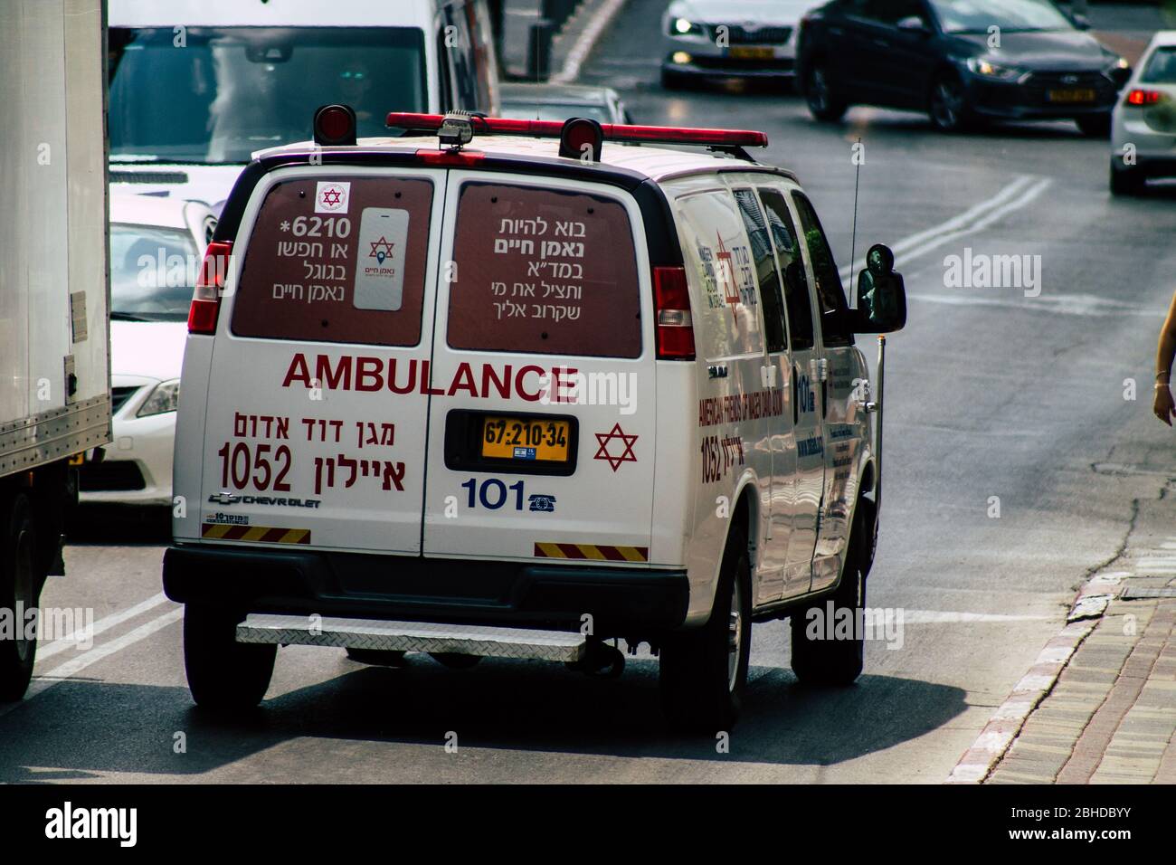 Tel Aviv Israel June 13, 2019 View of a Israeli ambulance rolling in ...