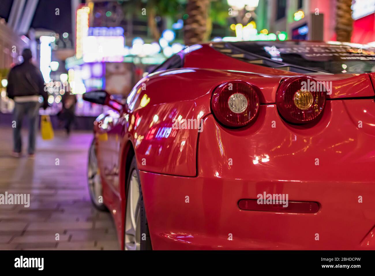 Back view of red ferrari. and tail lights Stock Photo - Alamy