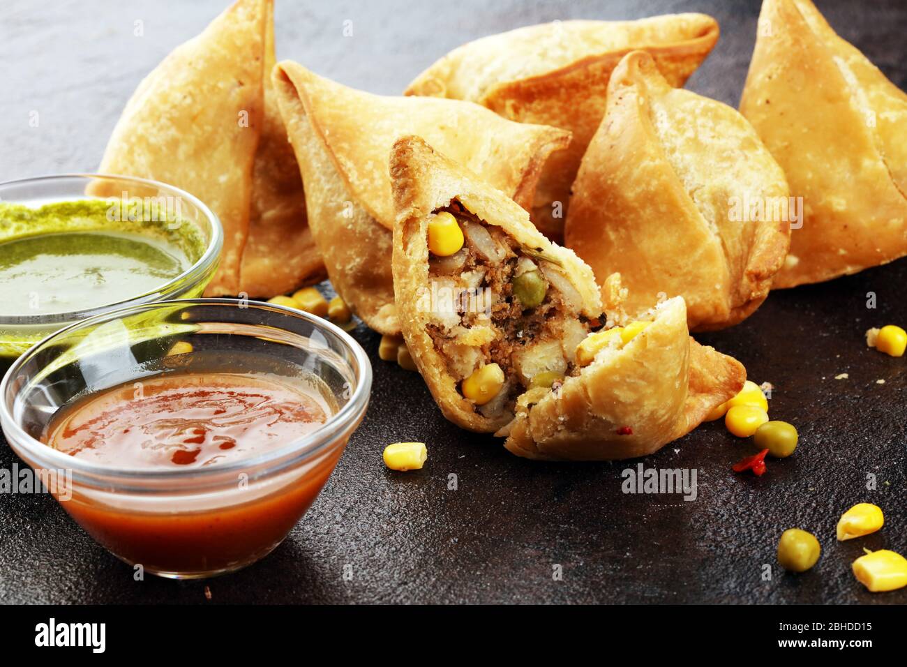 Vegetarian samsa or samosas.Indian special traditional street food ...