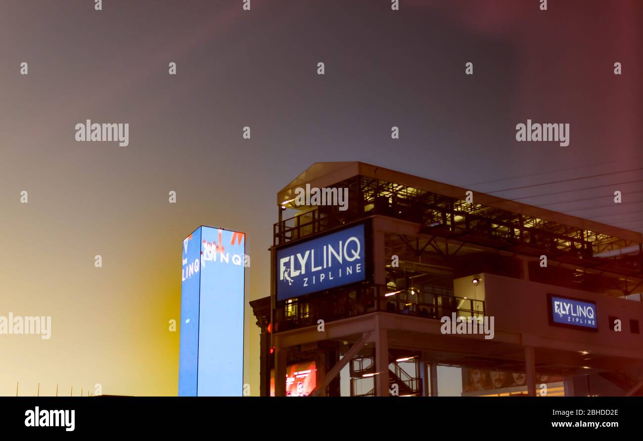 Fly LINQ Zipline at Las Vegas Strip, Las Vegas Nevada USA, March 30 ...