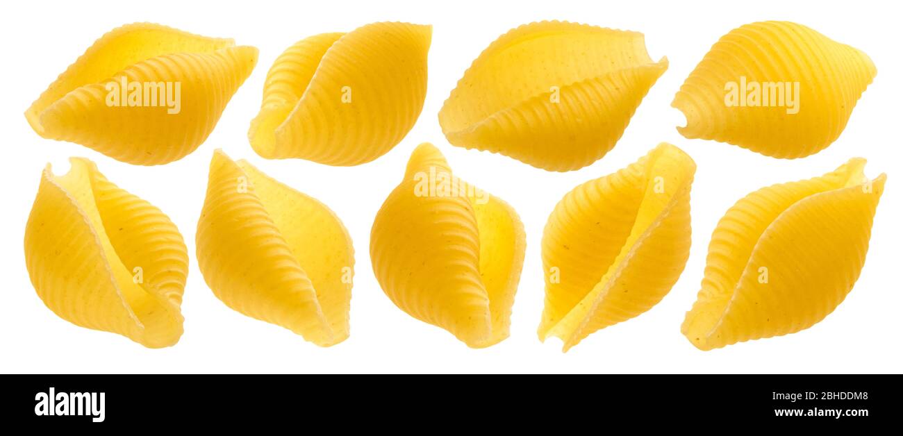 Conchiglie rigate. Raw shell pasta isolated on white background Stock ...