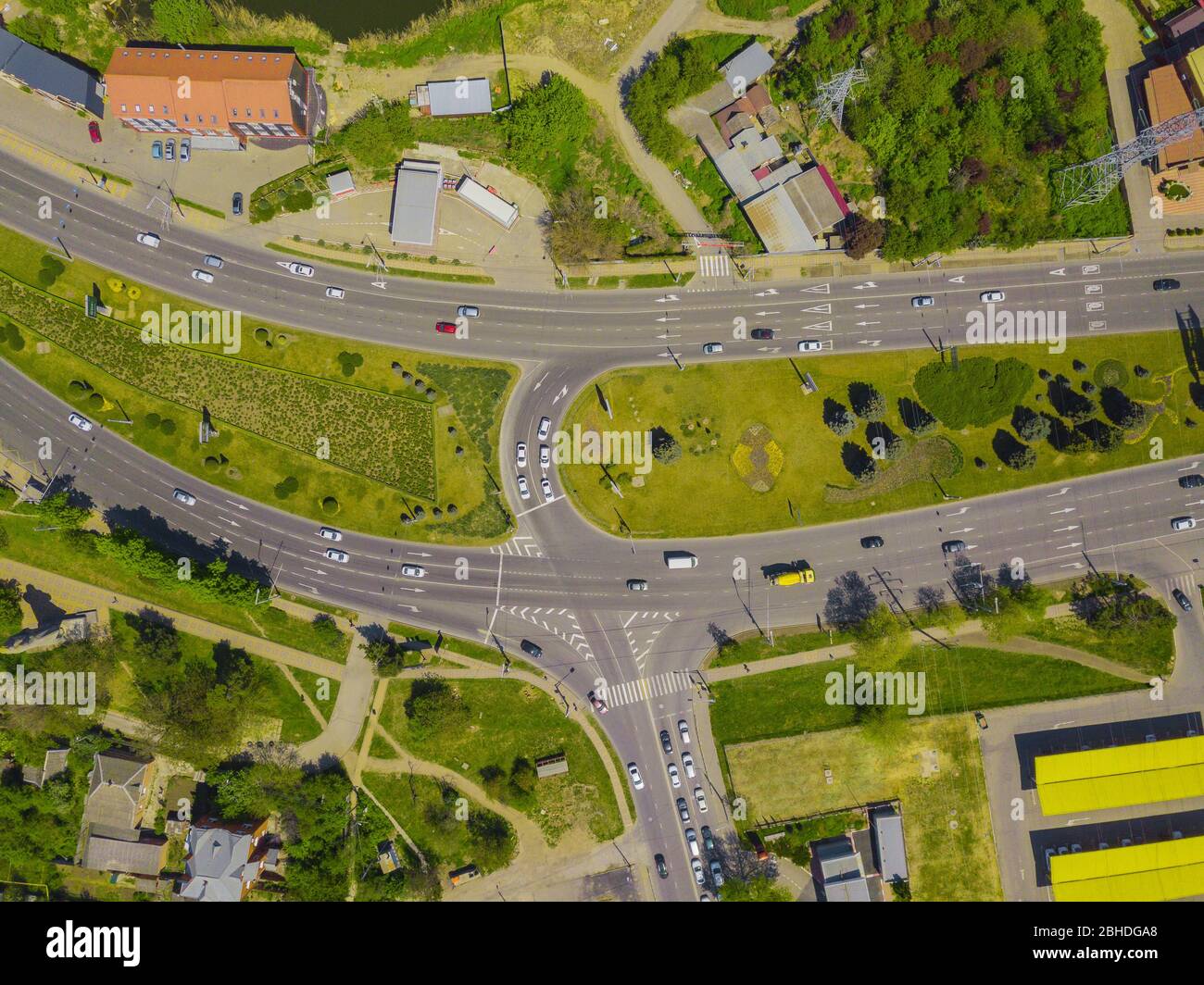 Aerial city transport collection - top view of urban streets and city ...