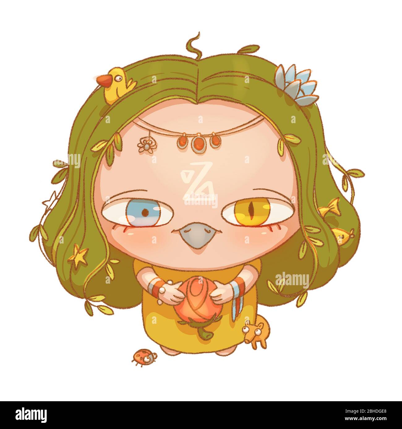 Colorful cartoon little forest fairy character. Hand drawn illustration ...