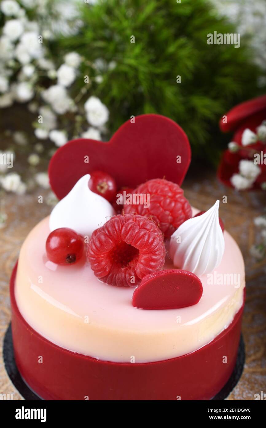 Vivid color raspberry vanilla mini cake, love celebration, party. Fresh ...