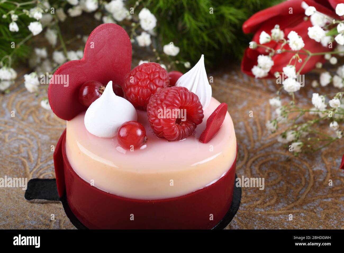 Vivid color raspberry vanilla mini cake, love celebration, party. Fresh ...