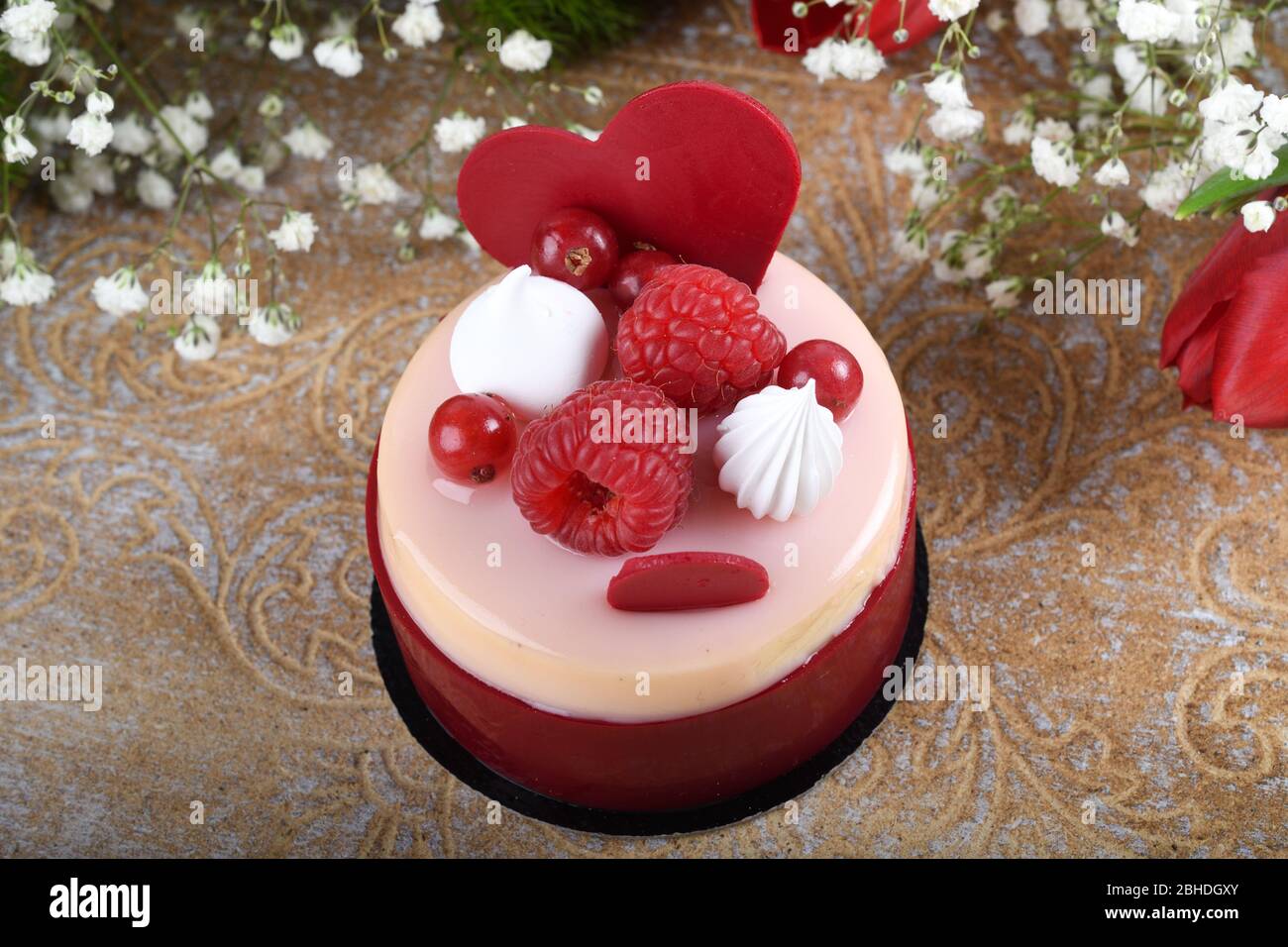 Vivid color raspberry vanilla mini cake, love celebration, party. Fresh ...