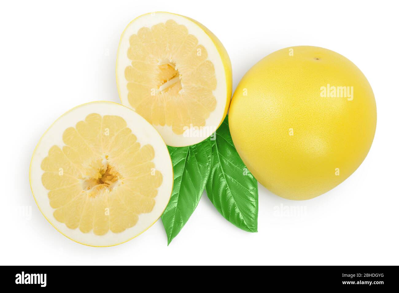 pomelo with slice and leaf isolated on white background with clipping ...