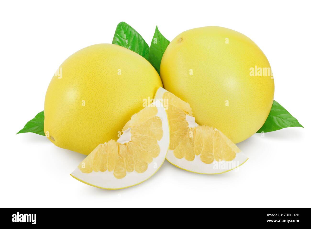 pomelo with slices and leaf isolated on white background with clipping ...
