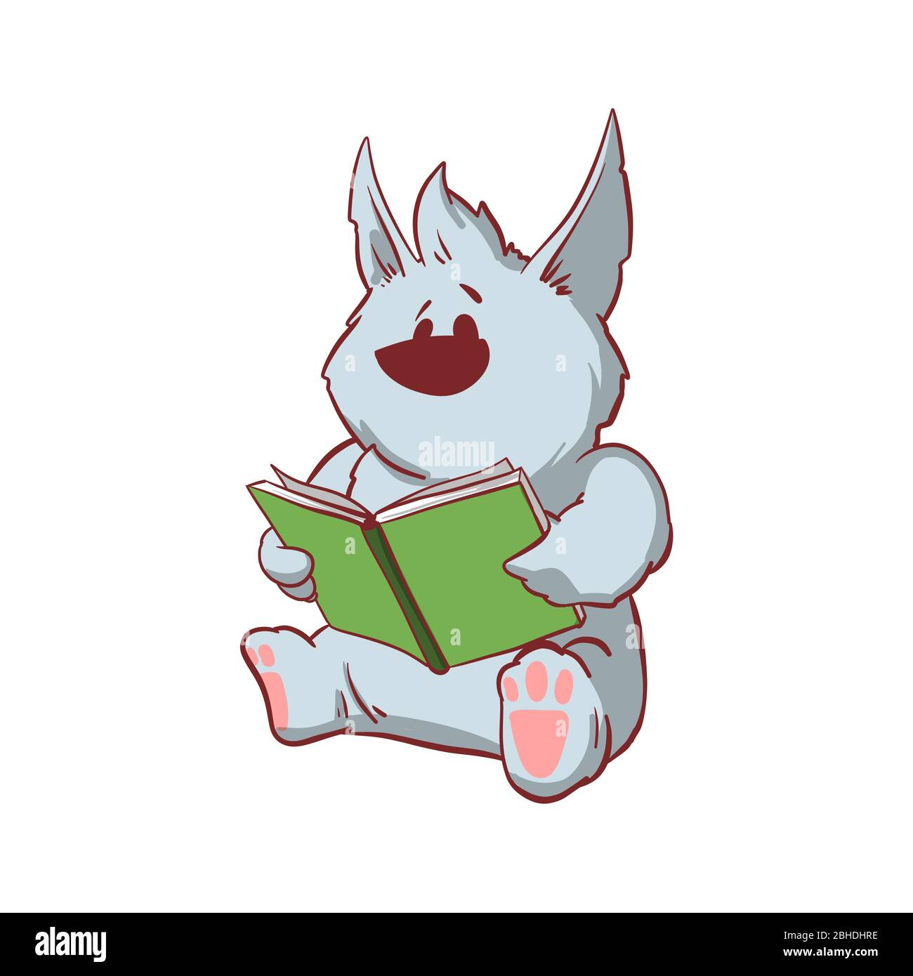 Colorful vector illustration of a tiny baby werewolf, reading a book ...