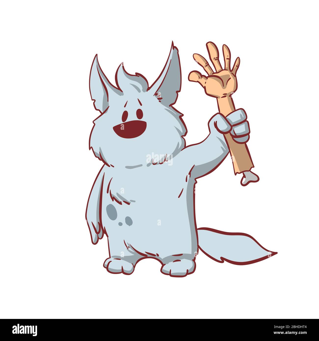 Colorful vector illustration of a tiny baby werewolf, carry a human ...