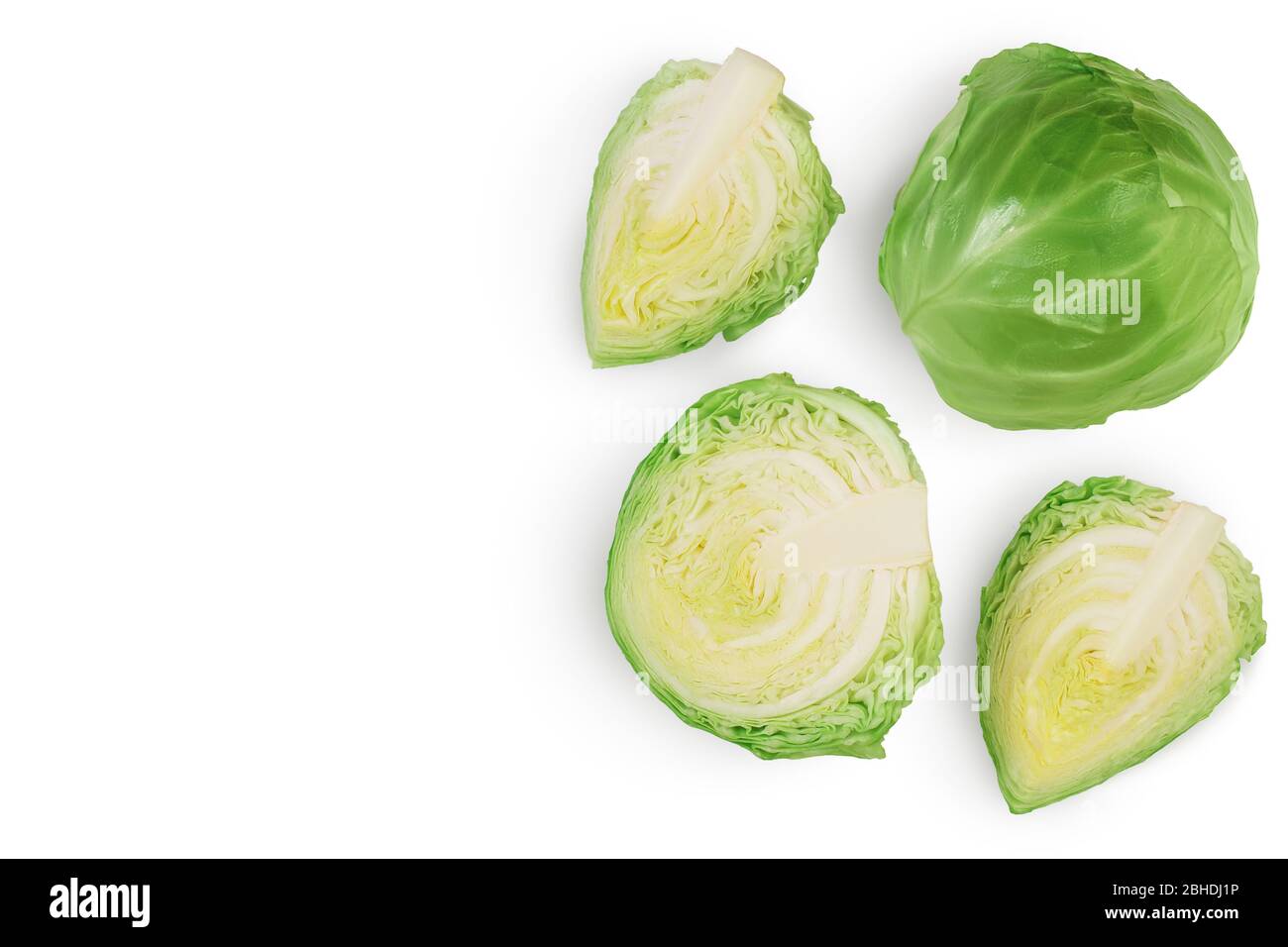 Green cabbage with half isolated on white background with clipping path ...