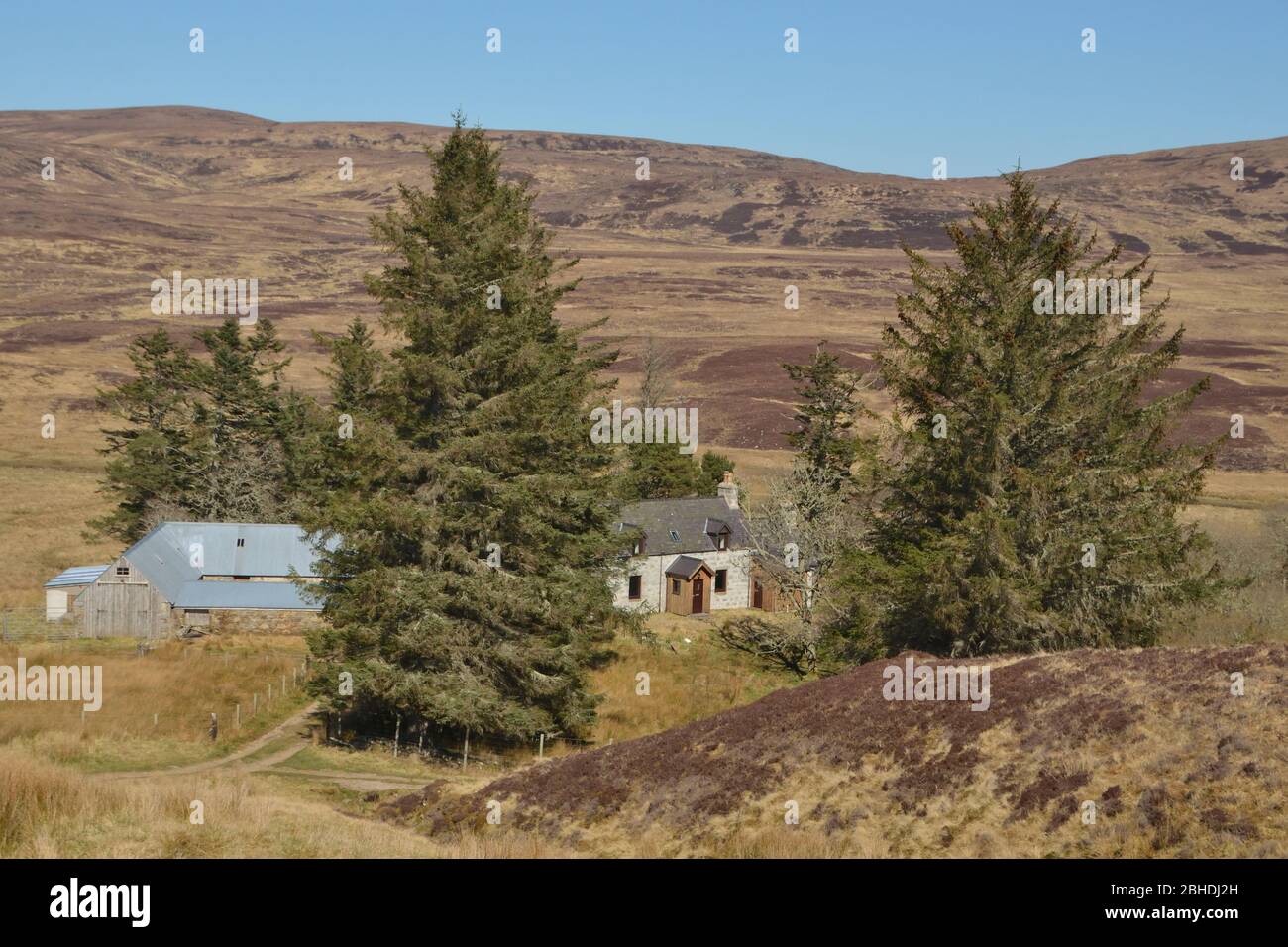 The remote buildings and farm house at Craigton, in Strath Brora ...