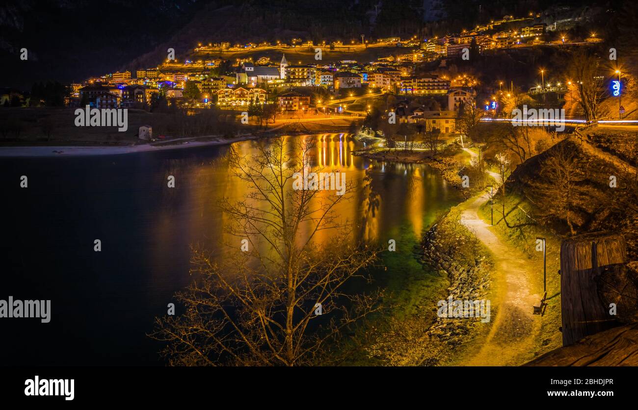 Molveno Lake and the Molveno village in Trentino Alto Adige - Trento ...