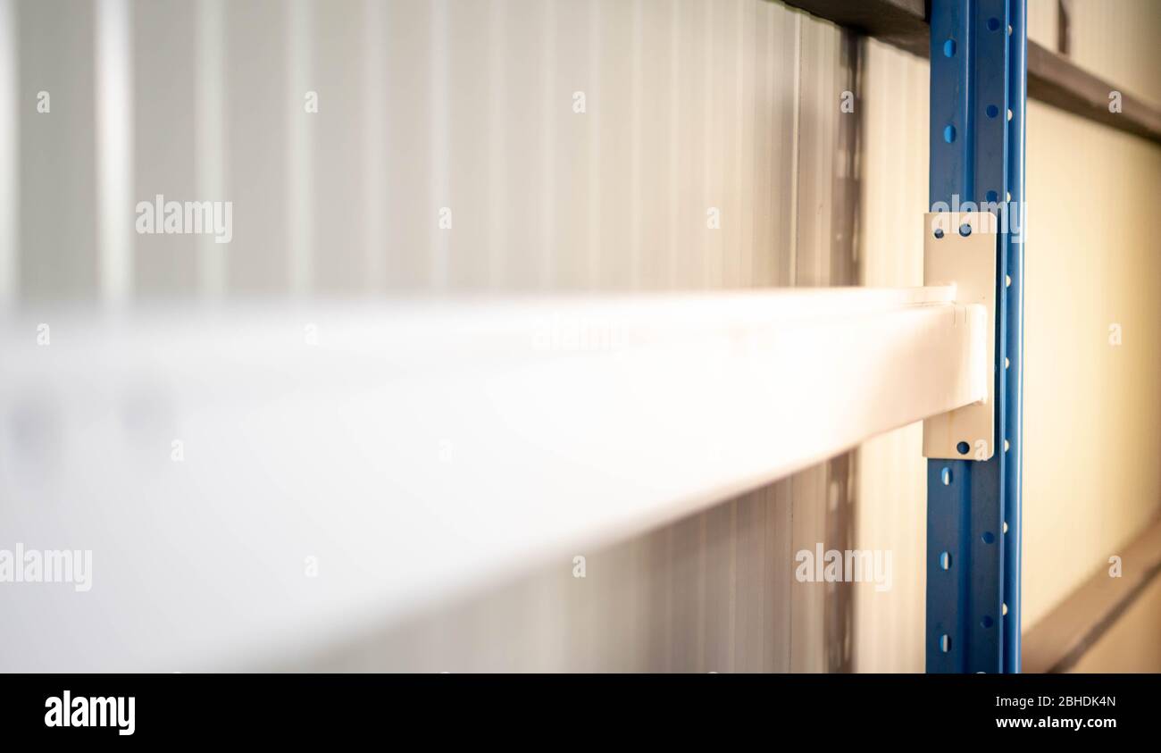 The angle of metal rack preparing to assembling in warehouse or storage ...