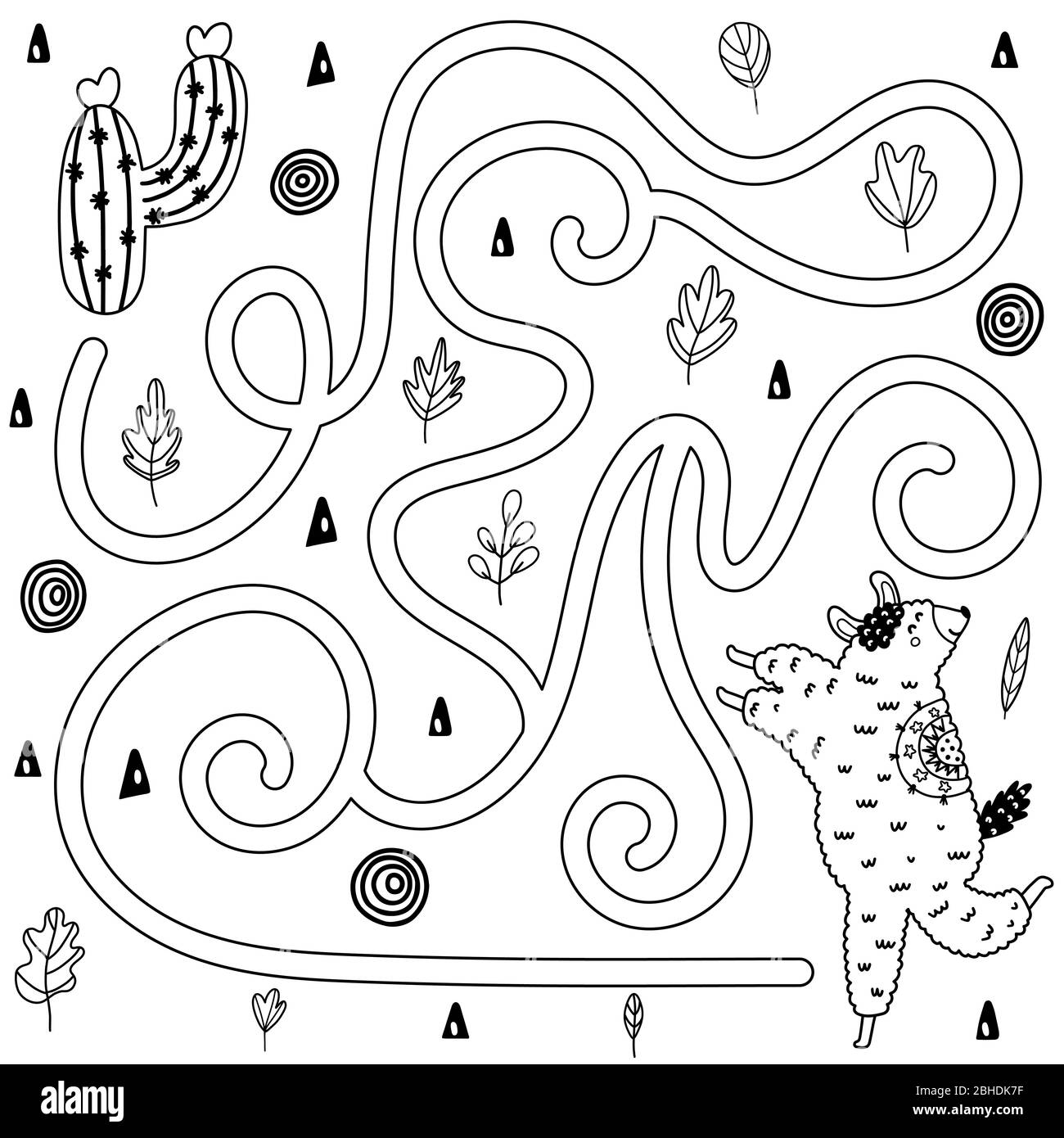 Help llama to find the way to the cactus. Black and white maze game ...