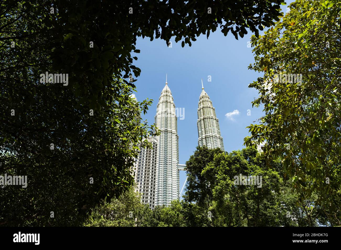 Petronas Twin Towers in the distance and beautiful green trees in the ...
