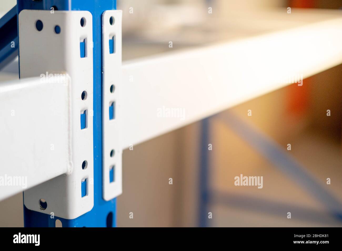 The angle of metal rack preparing to assembling in warehouse or storage ...