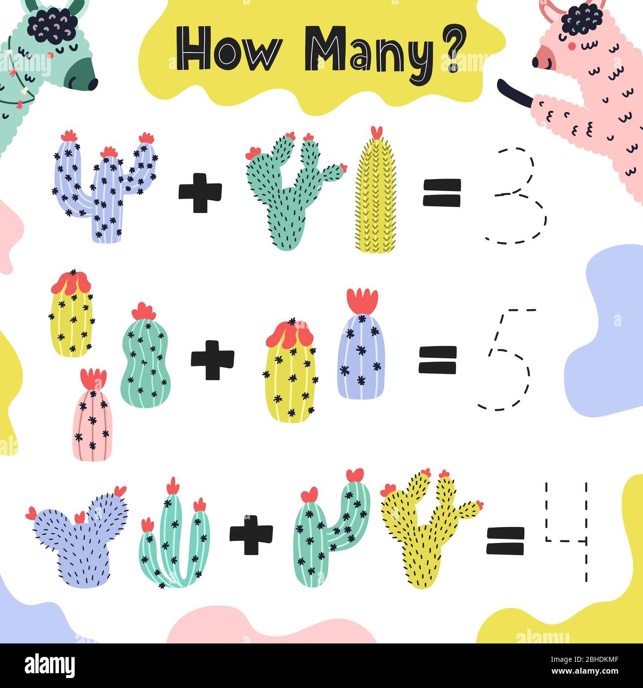 Math game for kids with llamas and cactuses. How many activity page ...