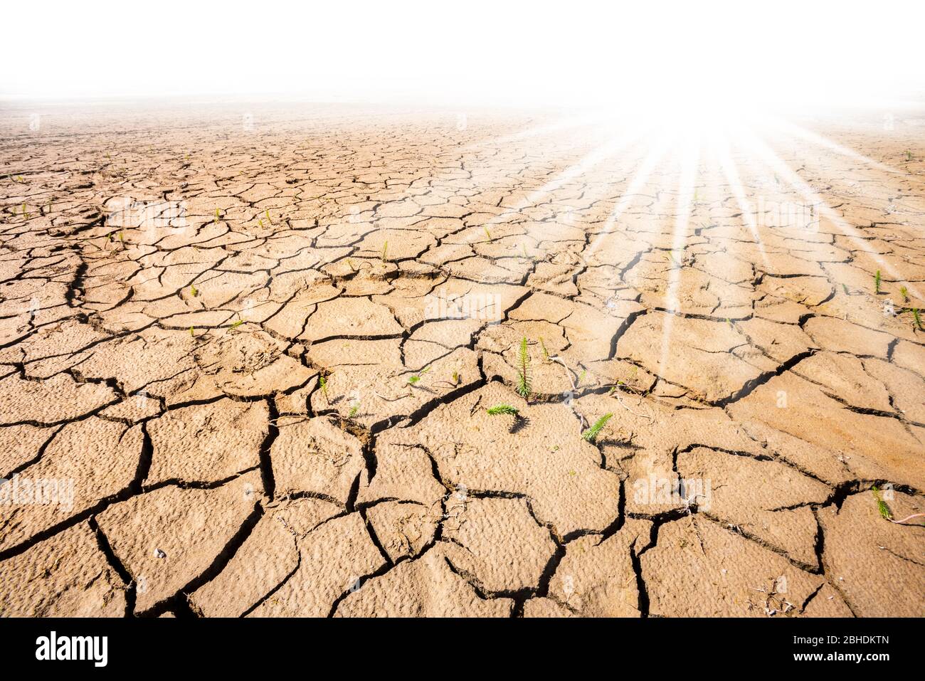 hot sun over drought earth with cracks Stock Photo - Alamy