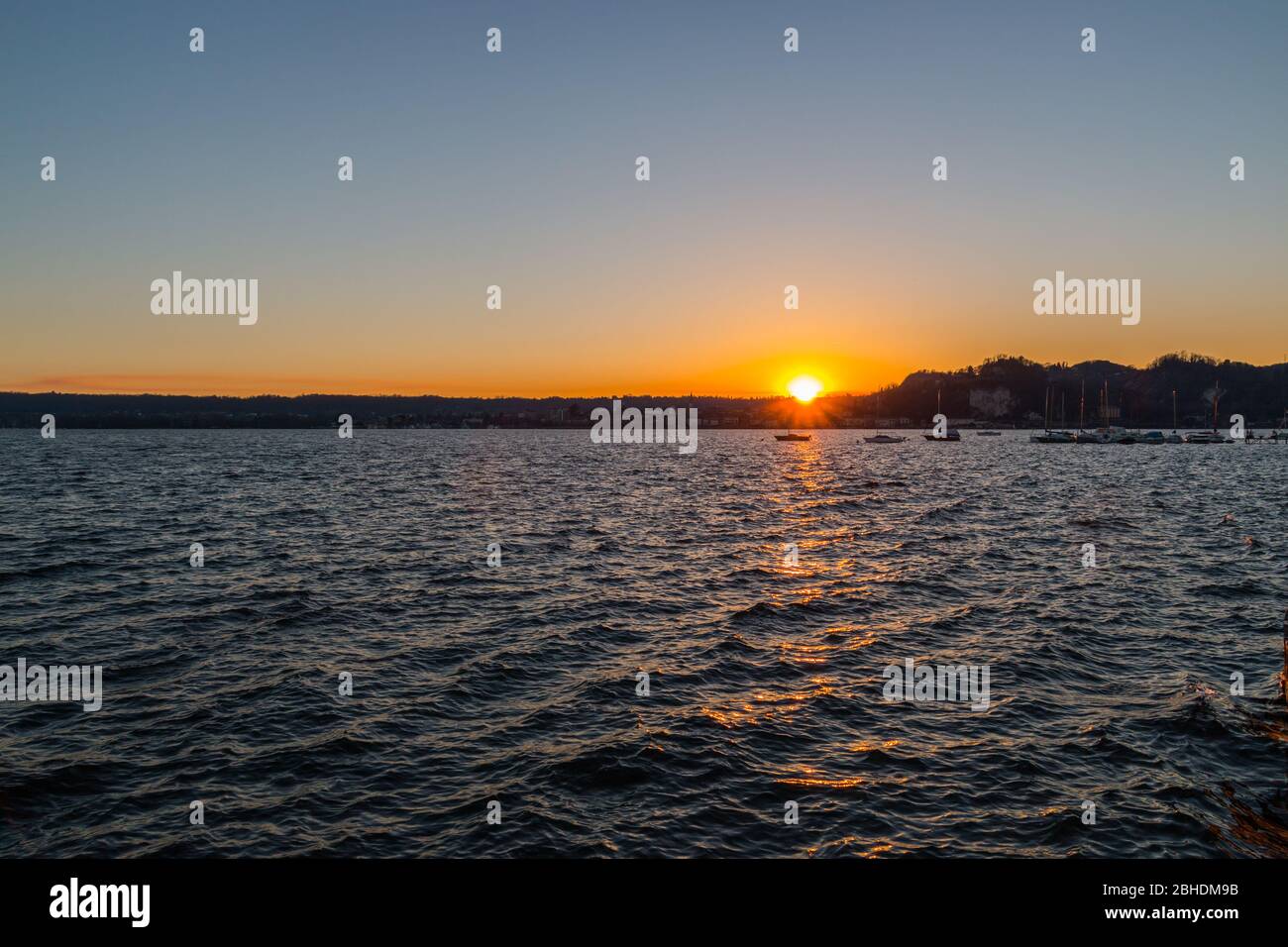 Lakefront at sunset, Lago Maggiore, Angera, Varese, Lombardia, Italy ...