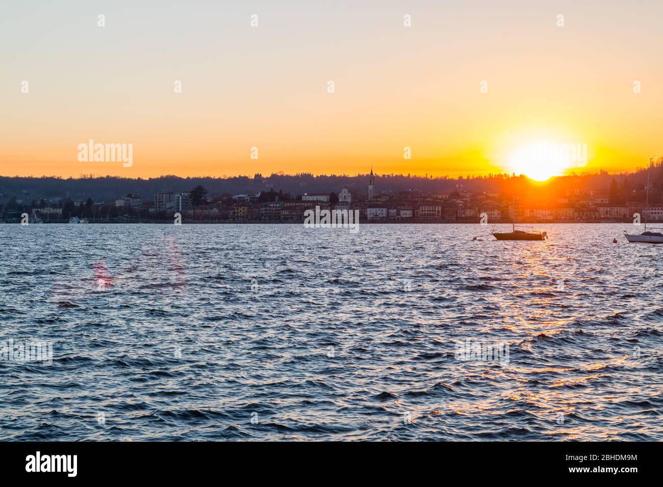 Lakefront at sunset, Lago Maggiore, Angera, Varese, Lombardia, Italy ...