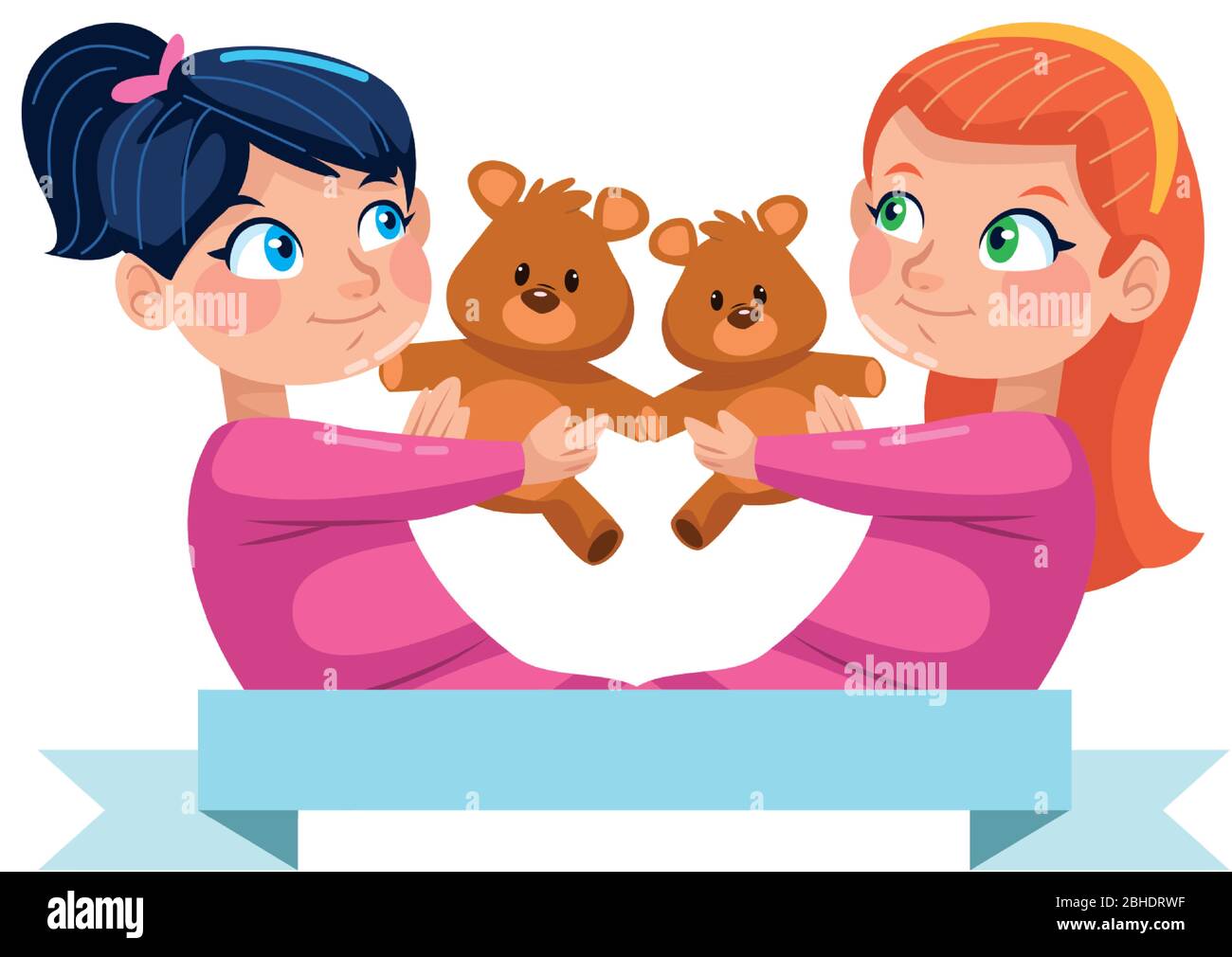 cute little girls with bear teddy characters Stock Vector Image & Art ...