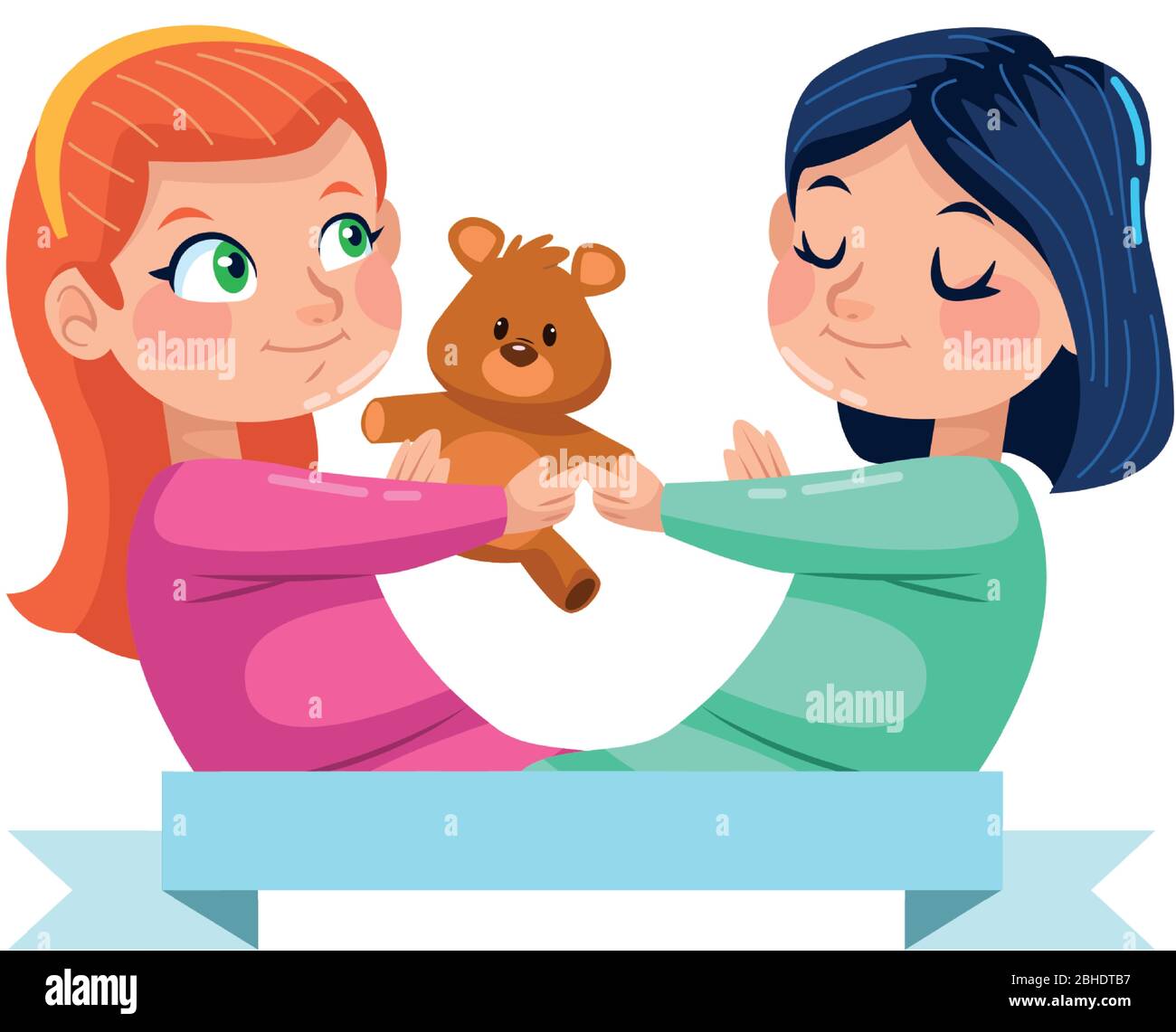 cute little girls with bear teddy characters Stock Vector Image & Art ...