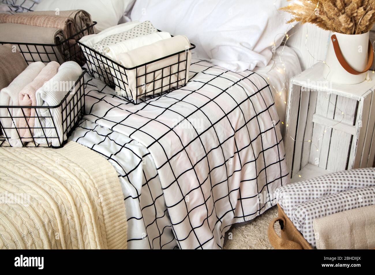 Top view of beautifully folded things in container Stock Photo - Alamy